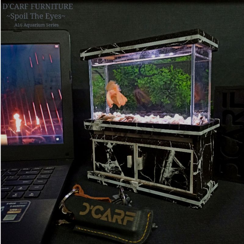 Jual AQUARIUM FULLSET Lampu Led, batu aquarium/pasir aquarium, Stiker ...