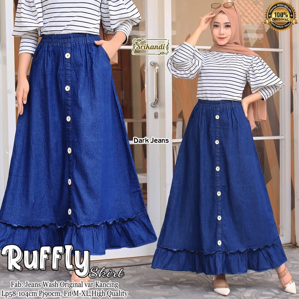 Jual RUFFLY SKIRT JEANS - ROK DENIM - RUffly Skirt - ROK DENIM PANJANG ...