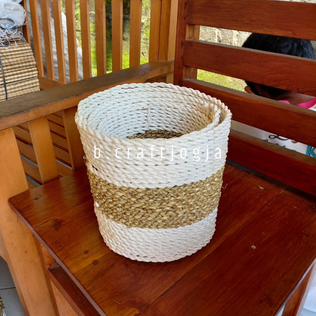 Jual Keranjang Anyaman Vas Bunga Cover Pot Seagrass 3 in1 | Shopee ...