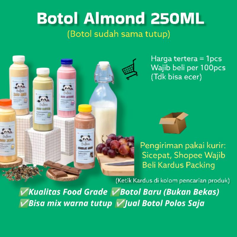 Jual (Beli per 100pcs) Botol almond 250 ml / botol plastik 250 ml Short ...