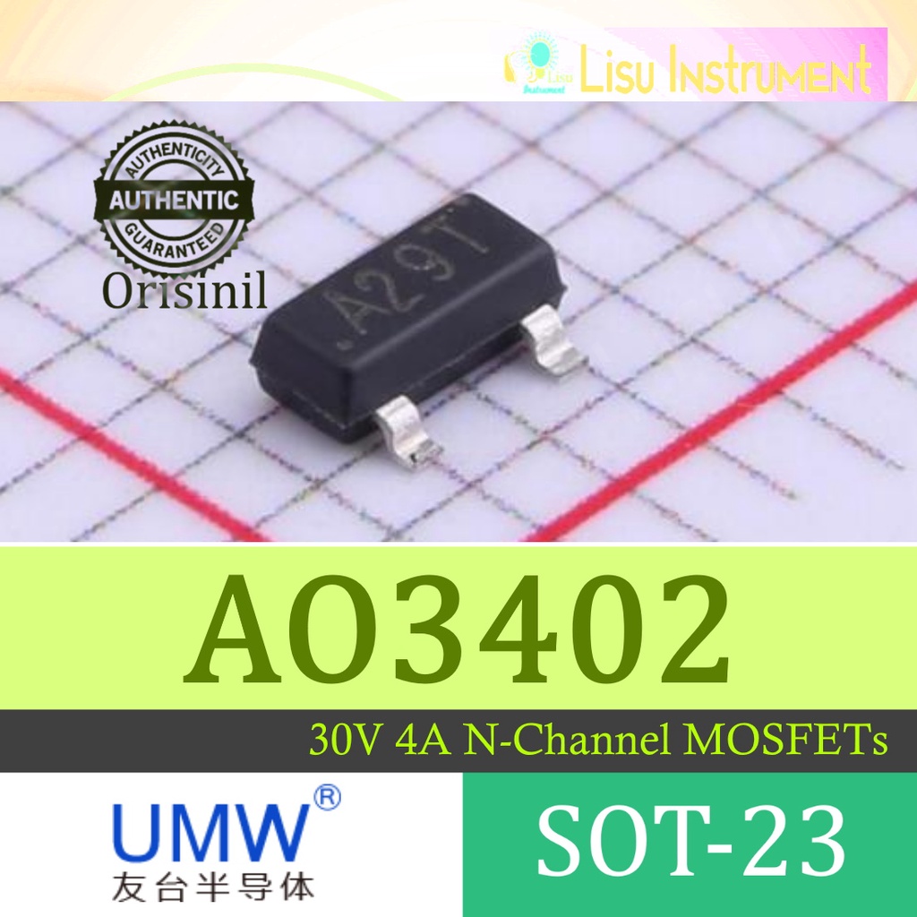 Jual AO3402 A29T 30V 4A N-Channel MOSFETs SOT-23 UMW Original | Shopee Indonesia