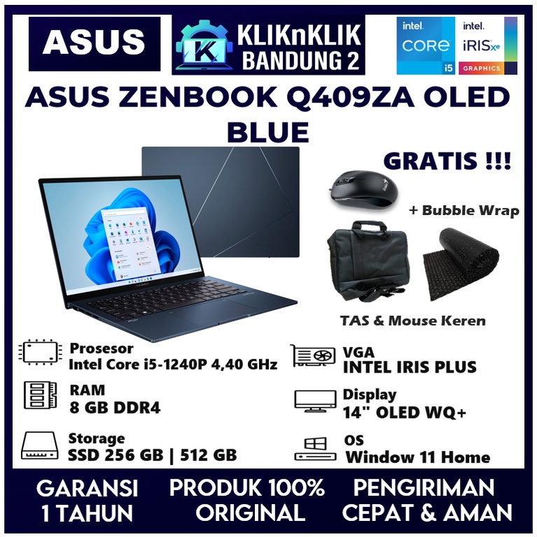 Jual LAPTOP ASUS ZENBOOK OLED Q409ZA INTEL EVO I5 8GB SSD 512GB BLUE ...