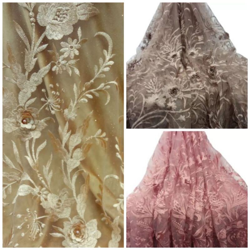 Jual Kain Brokat Tile Tulle 3D [ 3 Dimensi ] Bahan Kebaya Dan Gaun ...