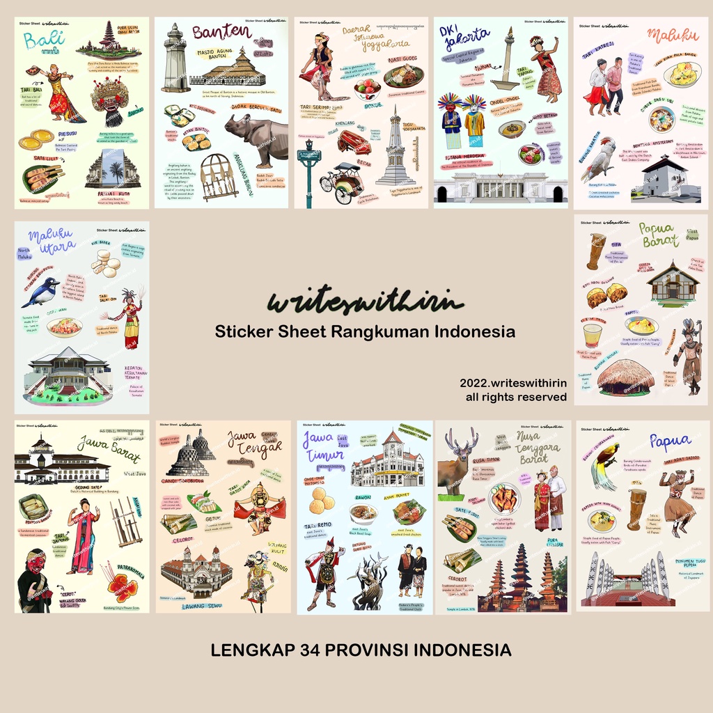Jual (writeswithirin) Sticker Sheet Rangkuman Daerah Indonesia (Bujo ...