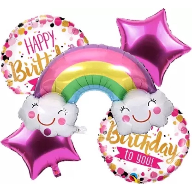 Jual Paket Set type 1 balon Rainbow awan Happy birthday pink gold isi 5 ...