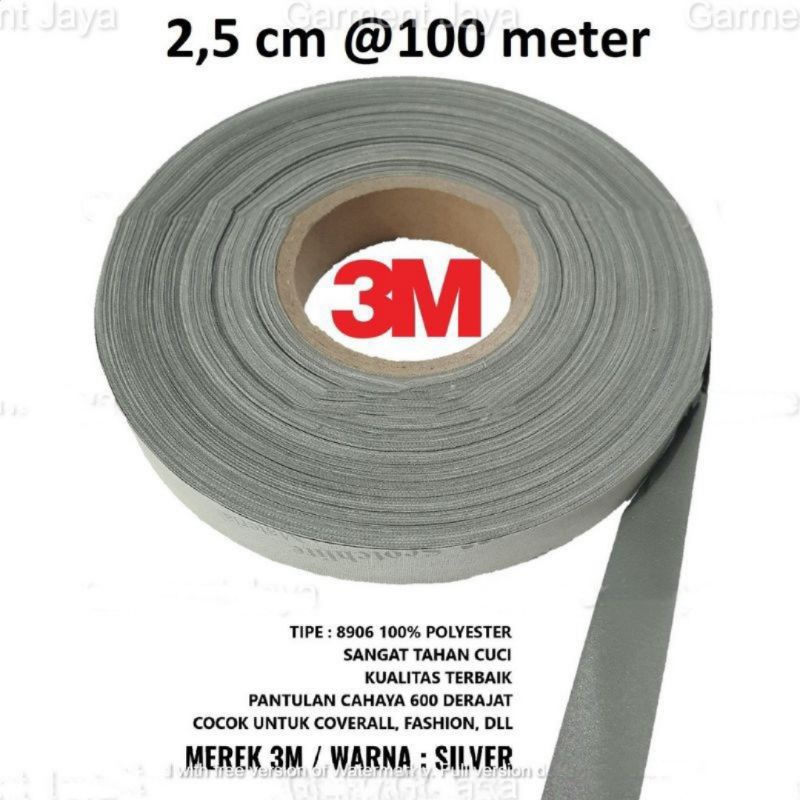 Jual Pita Skotlet Lebar 2,5 cm merk 3M Meteran abu silver polos Kain ...
