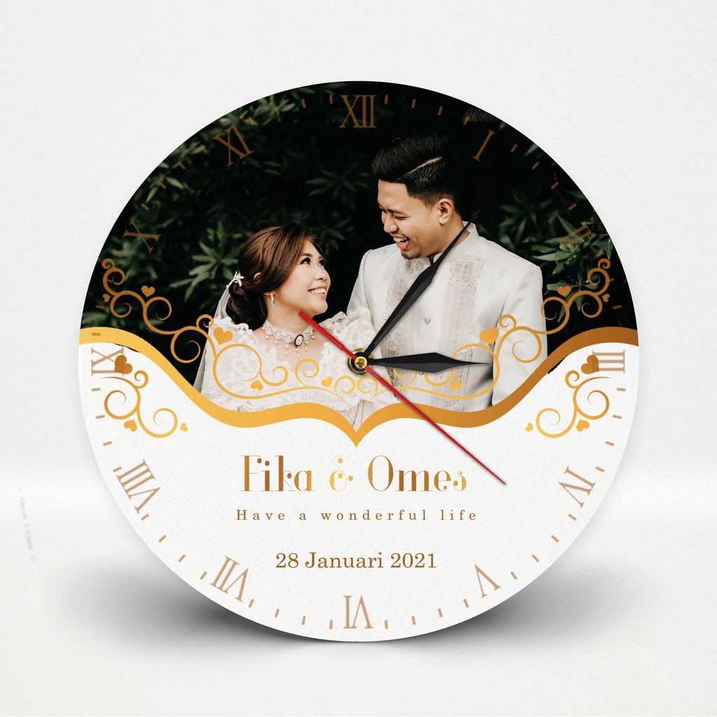 Jual Goovi Jam Dinding Kayu Custom Nama dan Foto Hadiah Wedding Kado ...