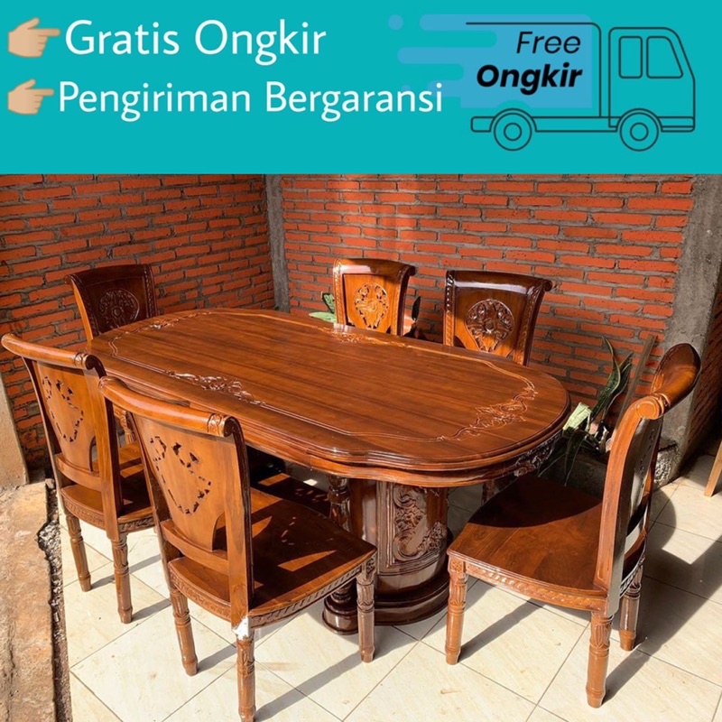 Jual Meja Makan Salina Gendong Jati Jepara - Meja Makan 6 Kursi Kayu Jati | Shopee Indonesia