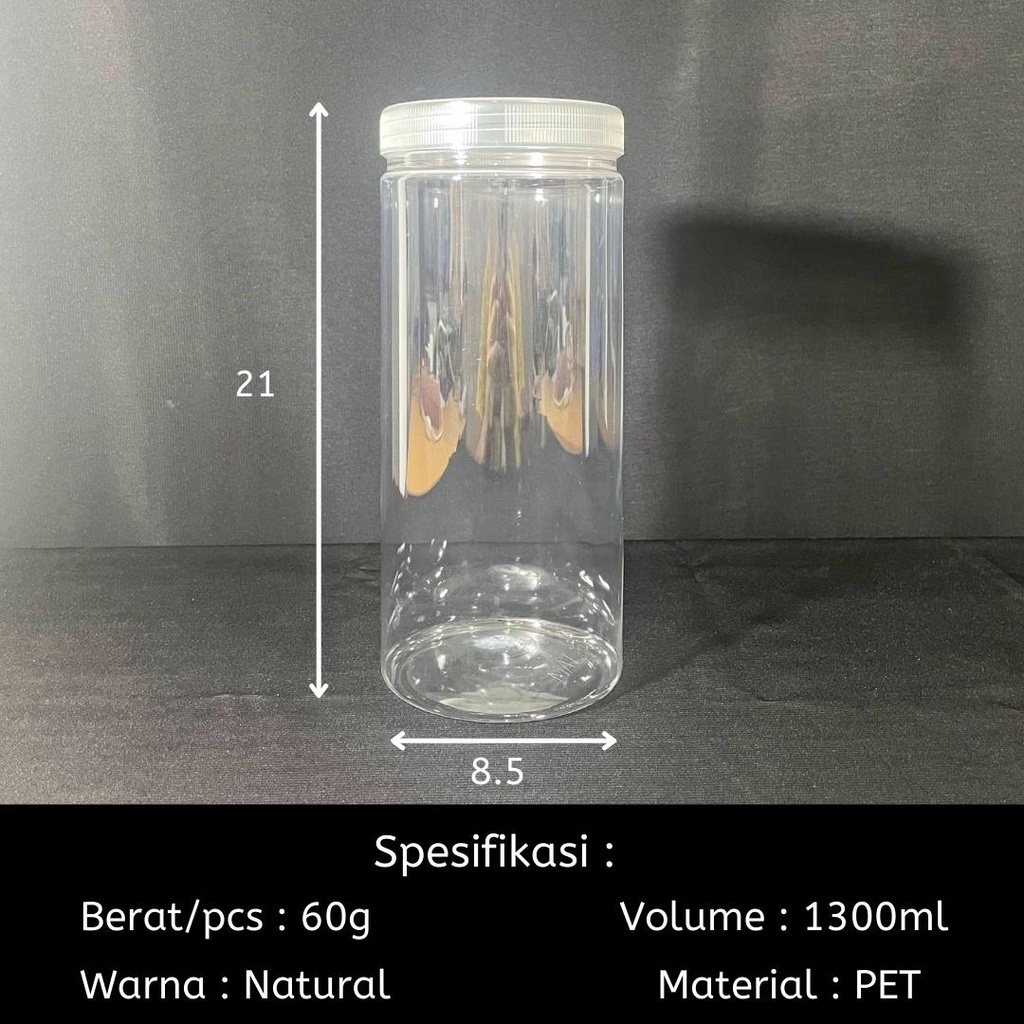 Jual Toples Tabung 1300Ml Natural / Jar Cylinder Bening 1300Ml + Tutup / Botol Silinder ...