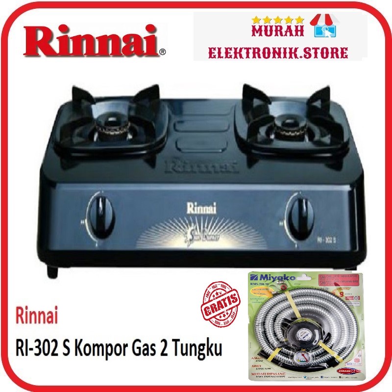 Jual Rinnai Kompor Gas 2 Tungku RI 302S -selang paket miyako Hitam ...