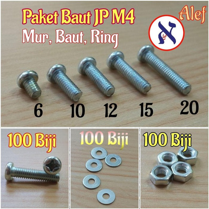Jual 300Pcs Paket JP M4 Mur Baut Ring M4 x 6 10 12 15 20 30 35 mm kepala plus pkt | Shopee Indonesia