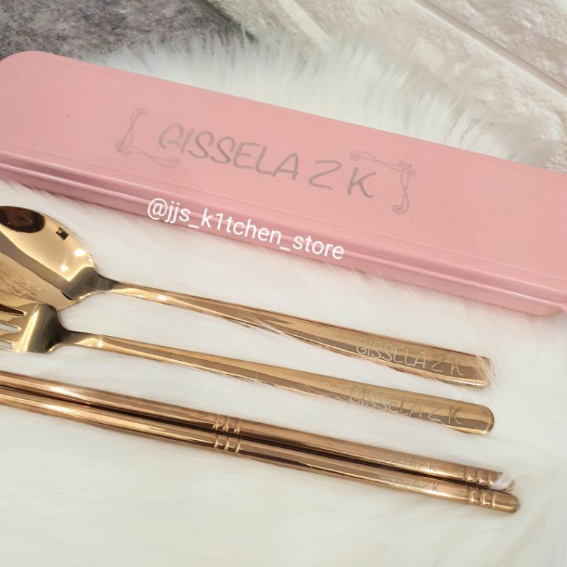 Jual Sendok garpu sumpit korea custom nama atau logo | Shopee Indonesia