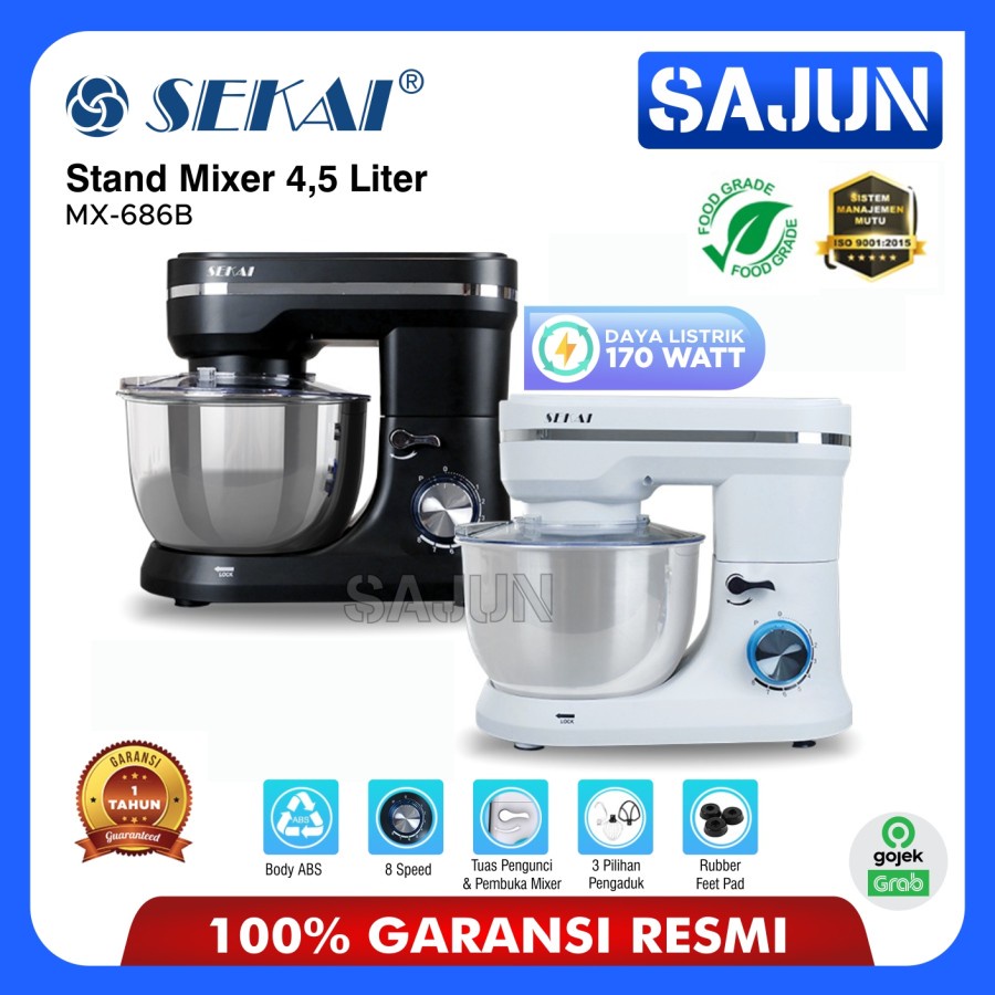 Jual SEKAI MX686B 4,5 Liter Stand Mixer Pengaduk Adonan Low Watt MX ...