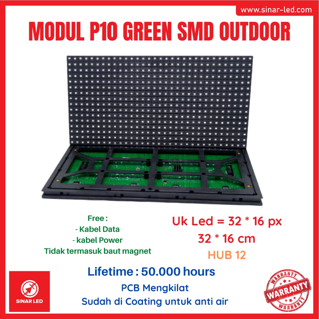 Jual PANEL MODULE MODUL LED P10 RUNNING TEXT SMD HIJAU GREEN OUTDOOR ...