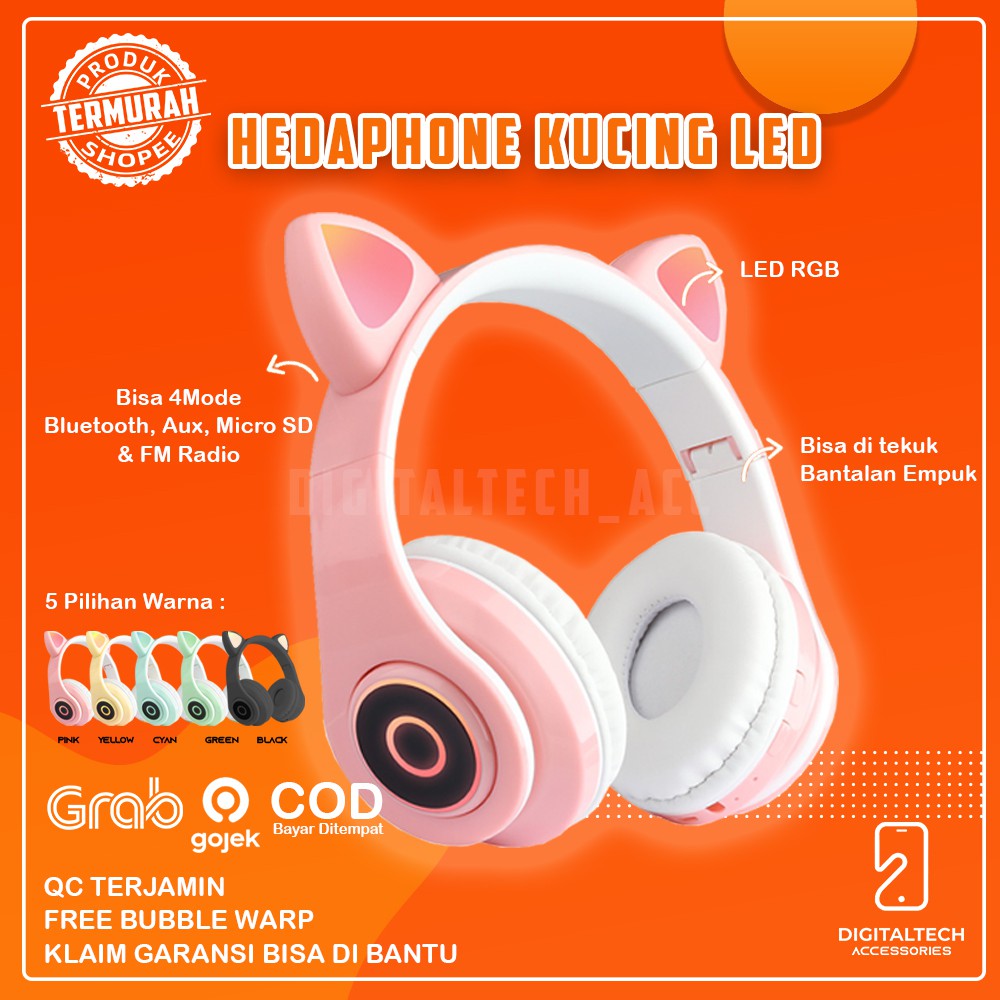 Jual Headphone/Headset/Bando Bluetooth Kucing/Cat ear lampu led (Best ...