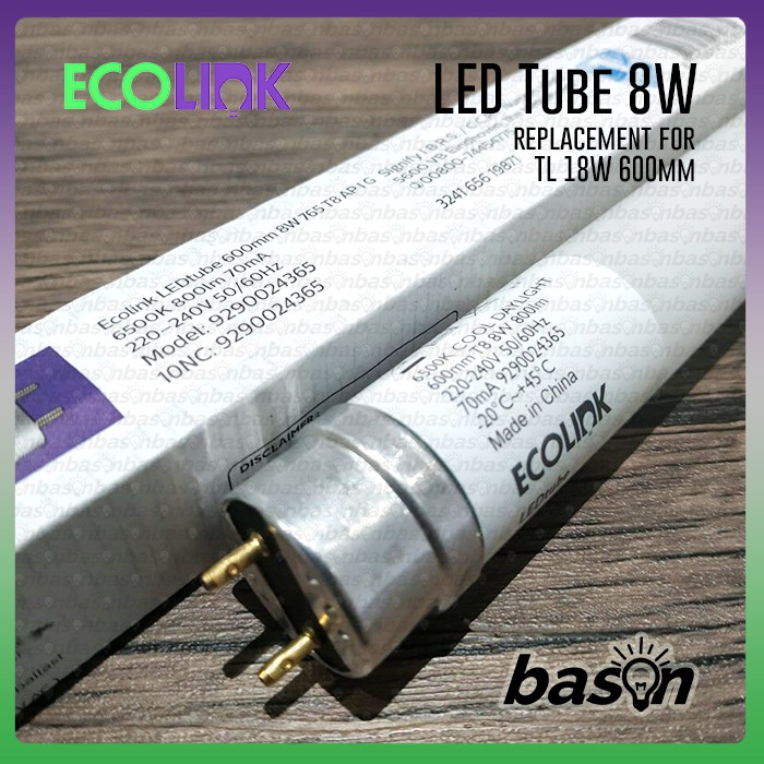 Jual ECOLINK LED Tube 8W T8 AP IG 600mm - TL LED 220V Single Ended ...