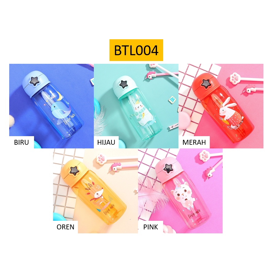 Jual BTL004 Botol Air Minum Transparan Botol Tutup Flip Sedotan Motif ...
