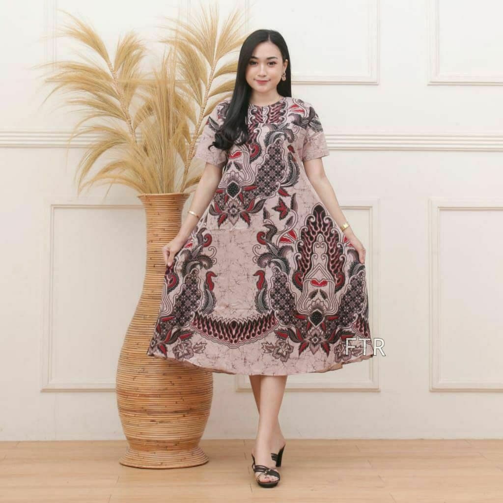 Jual Daster Katun Batik Lengan Pendek -Motif Bunga- sleting depan ...