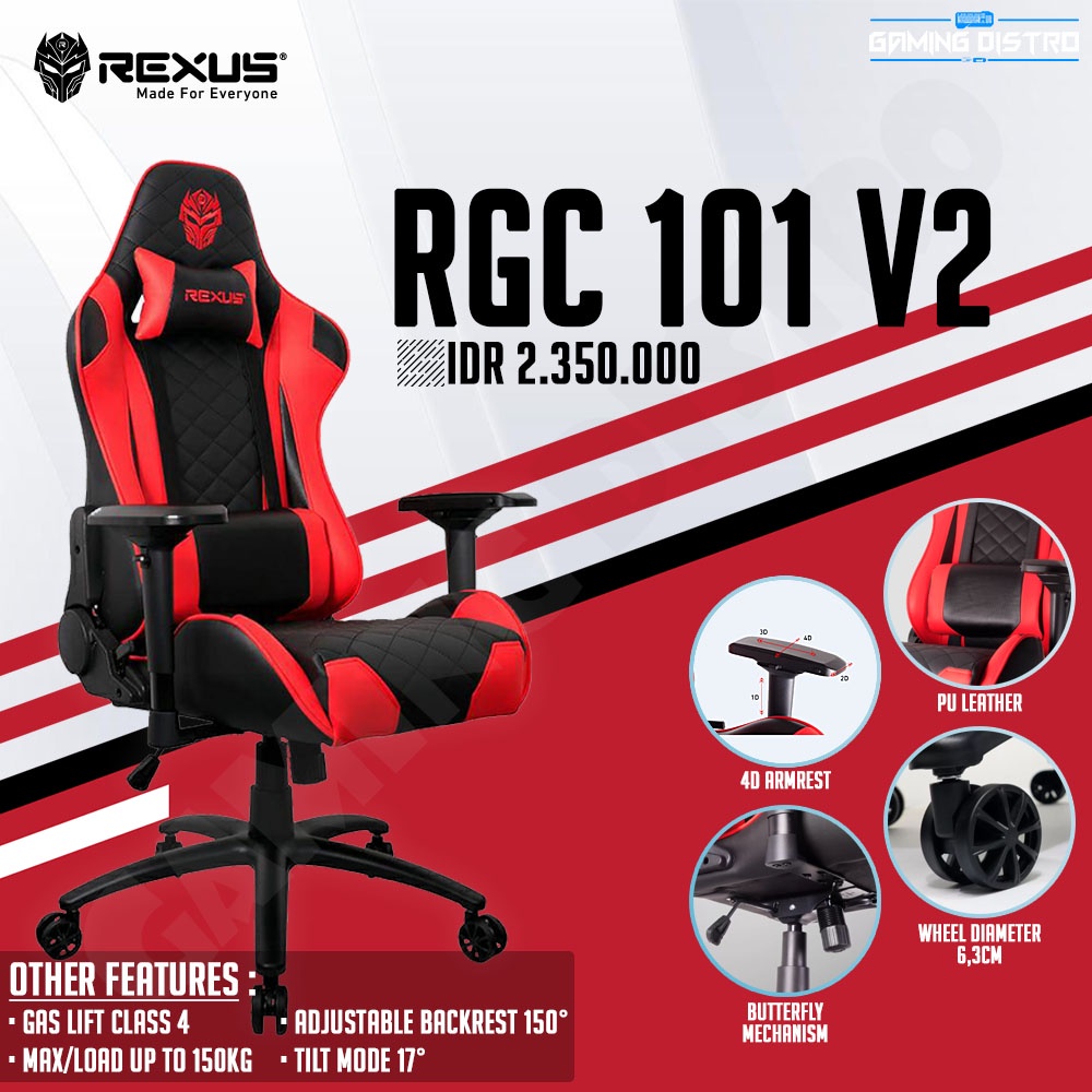 Jual Rexus Gaming Chair - Kursi Gaming Rexus RGC 101 - Merah | Shopee ...