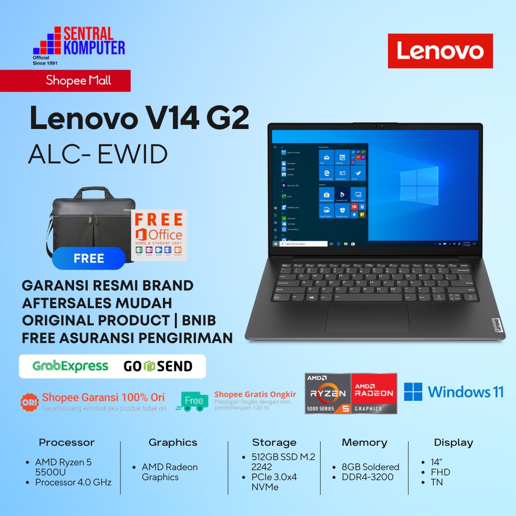 Jual Lenovo V14 G2 ALC-EWID-RYZEN 5 5500U-8GB-512GB SSD-Win 11+OHS ...