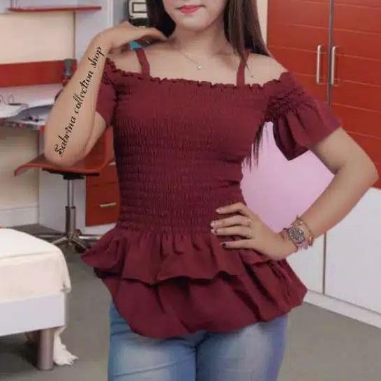 Jual Sabrina Crop Serut | Blouse Jumbo 130 | Crop Top Lengan Panjang ...