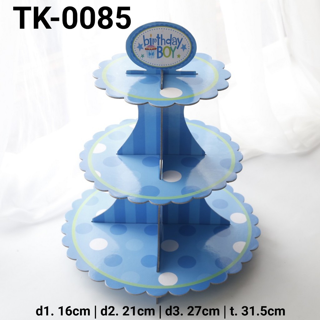 Jual TK-0085 Cupcake stand tempat kue cake tier birthday boy biru polkadot | Shopee Indonesia