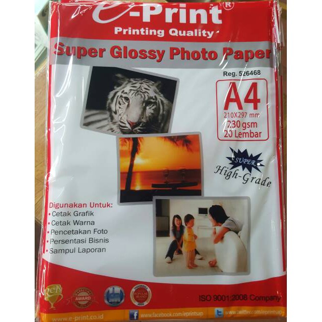 Jual Kertas Super Glossy A4 230 Gsm E-Print Kertas Foto 230GR 20 Lembar ...