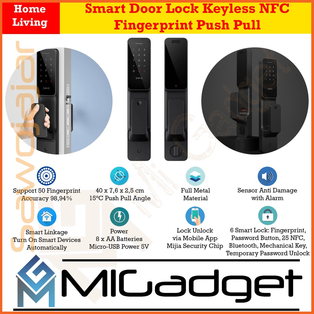 Jual Smart Door Lock Push Pull Keyless Fingerprint NFC Kunci Pintu Rumah | Shopee Indonesia