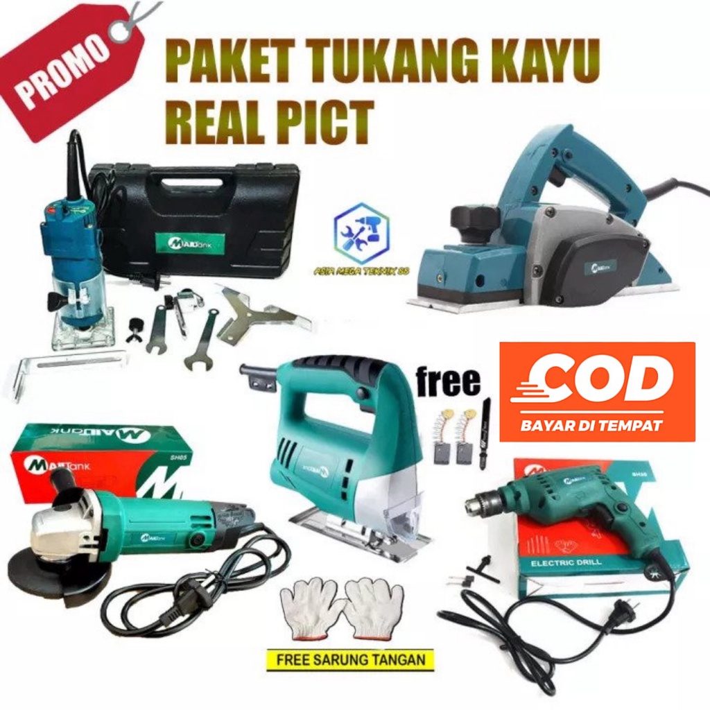 Jual PAKET TUKANG KAYU LENGKAP 5 ITEM MAILTANK MESIN SERUT KAYU / BOR ...