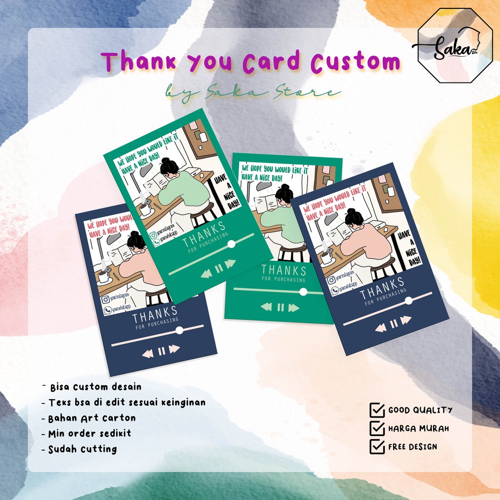 Jual thank you card custom / thank you card online shop / thank you ...