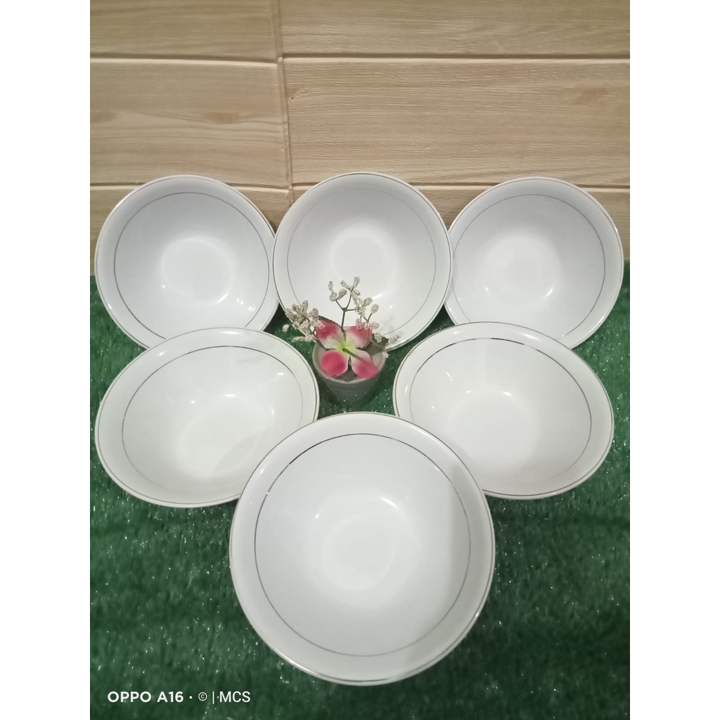 Jual [VIA INSTANT] MANGKOK LIST EMAS 7,4 INCH 12 PCS / MANGKOK PUTIH ...