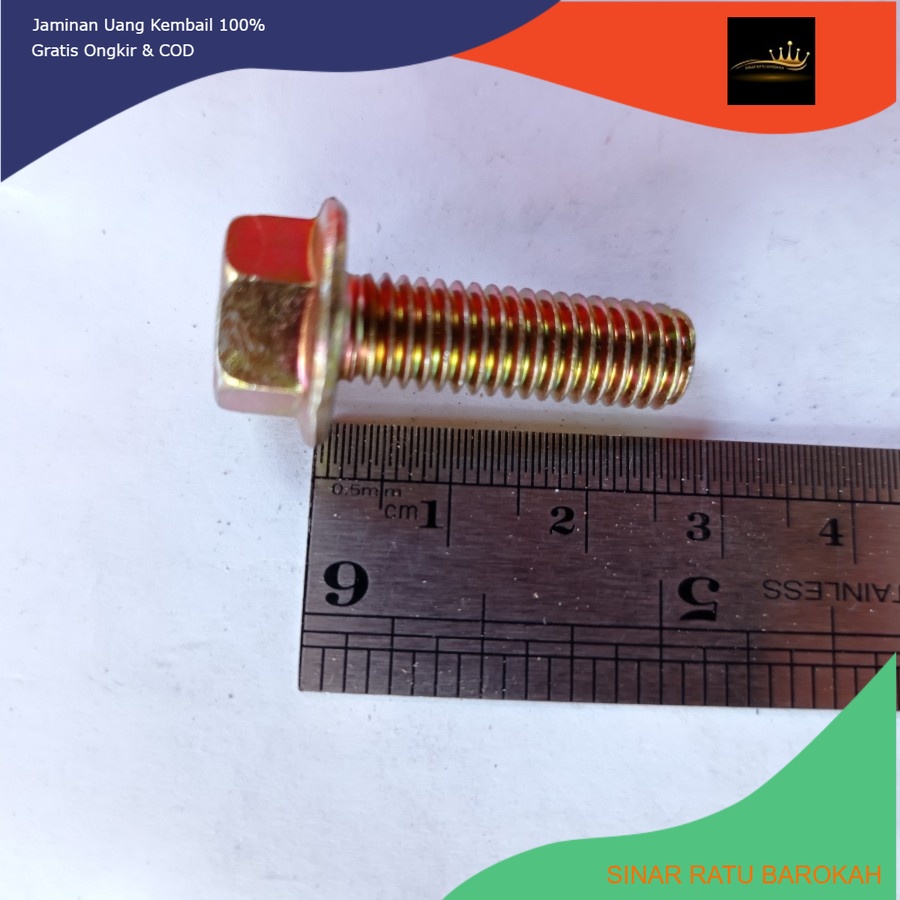 Jual FLANGE BOLT M8X25 / BAUT TOPI M8 X 25 KUNING KUNCI 12 PANJANG 2,5CM 2,5 CM KUNCI RING 12 ...