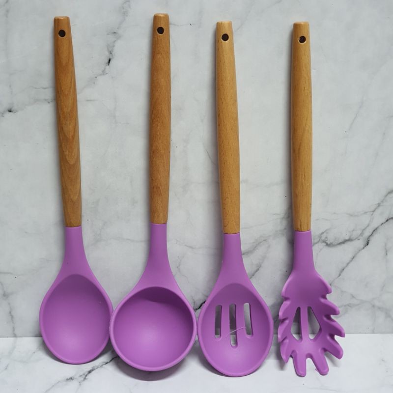 Jual Purple series set cooking silicone utensil set with wooden handle ...