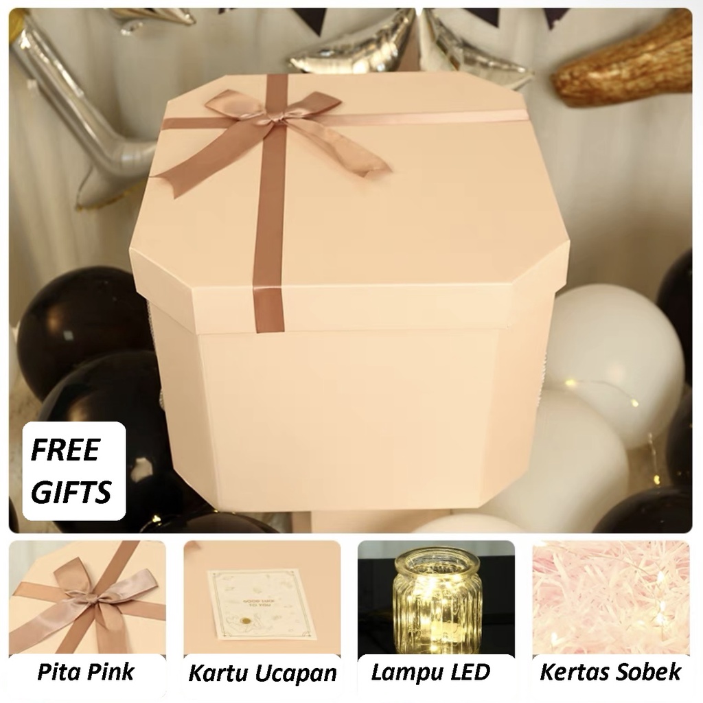 Jual Kotak Kado Hadiah Box Persegi Pink Pita Cantik/ Hampers/ Gift Box ...