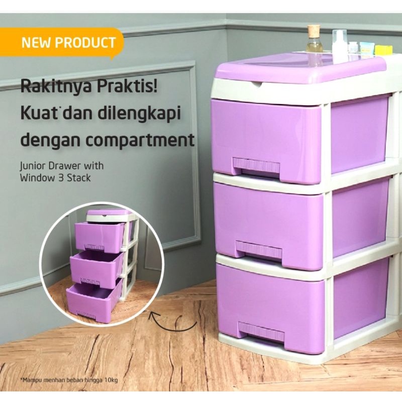 Jual Lemari box susun super tebal Junior Drawer with Window 3 Stack ...