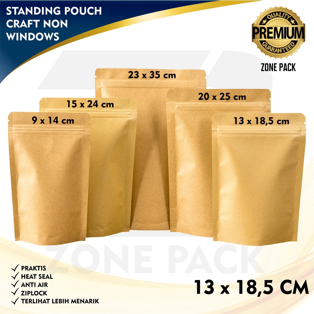 Jual Standing Pouch Craft Non Windows Warna Coklat 13 x 18,5 cm I ...