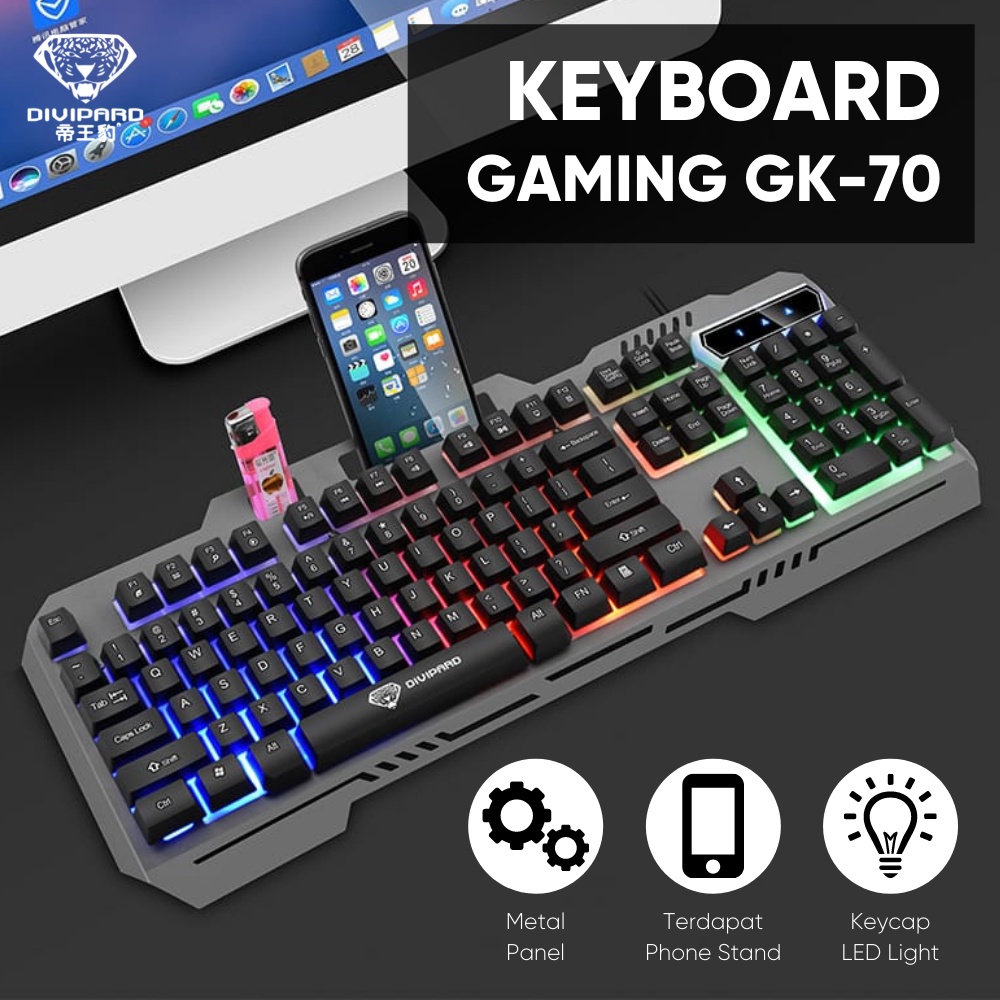 Jual Keyboard Gaming GK-70 Model Kabel USB 2.0 Divipard Plus LED ...
