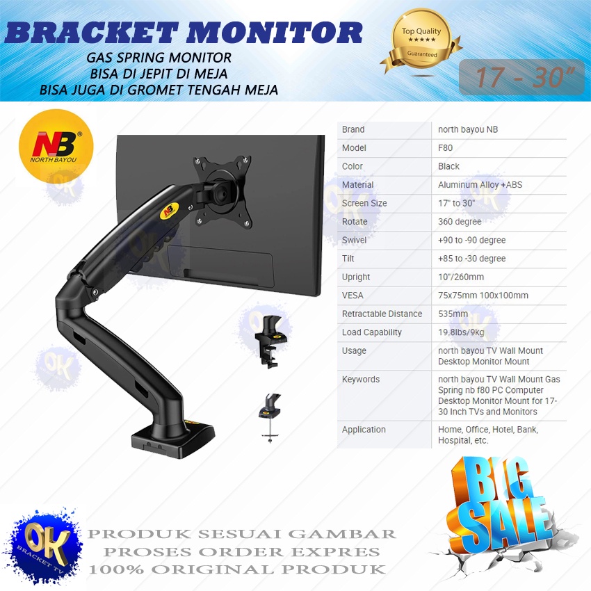 Jual NB F80 BRACKET MONITOR MEJA JEPIT 13 - 30 INCH | Shopee Indonesia