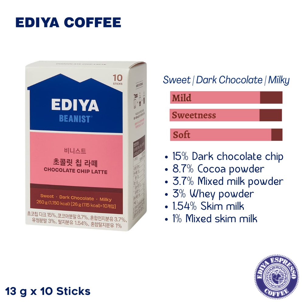 Jual EDIYA BEANIST Chocolate Chip Latte 1Box 10T - Kopi Kemasan Sachet ...