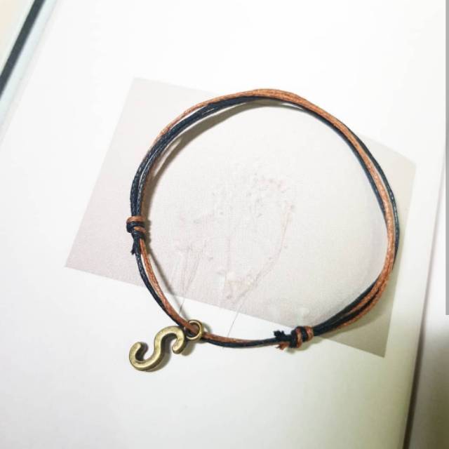 Jual Simple initial 2 string hitam coklat (gelang couple / gelang ...