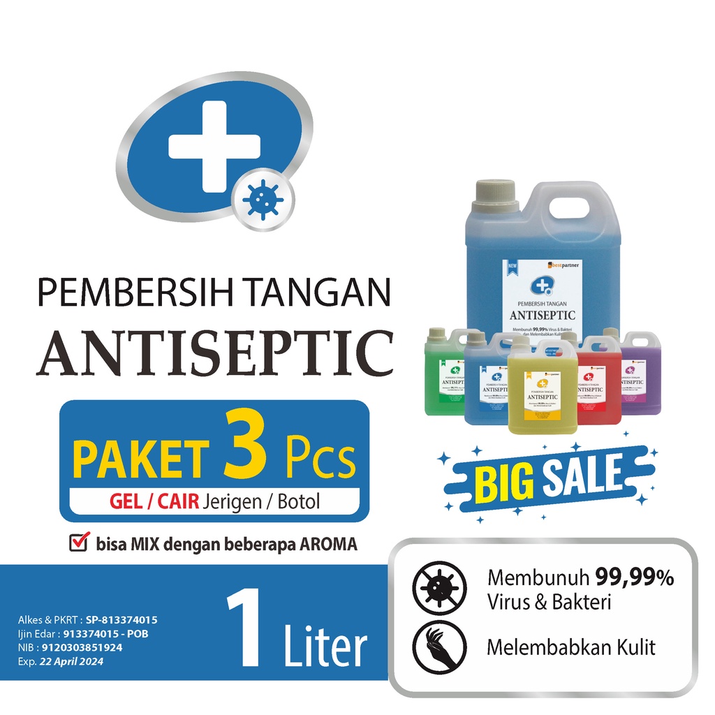 Jual Handsanitizer cair jirigen 1 liter paket promo 3 pcs | Shopee ...