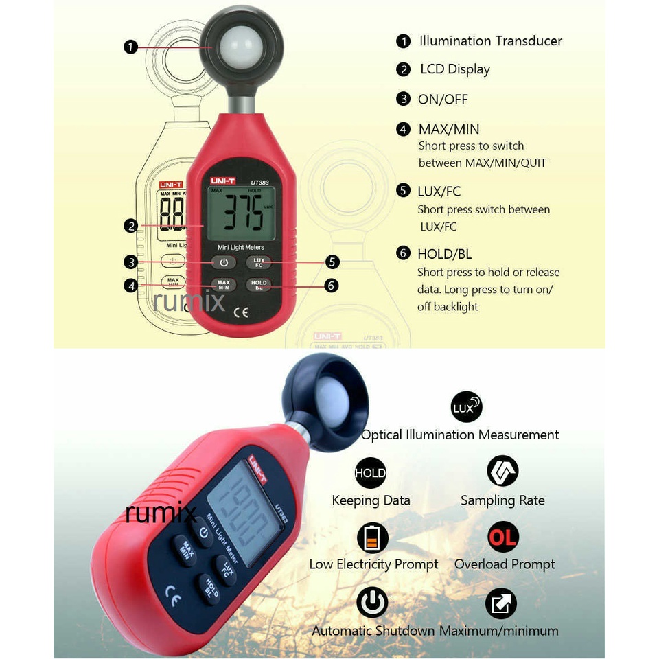 Jual UNI-T UT383 Luxmeter Lux Meter Light Meter Alat Ukur Intensitas ...