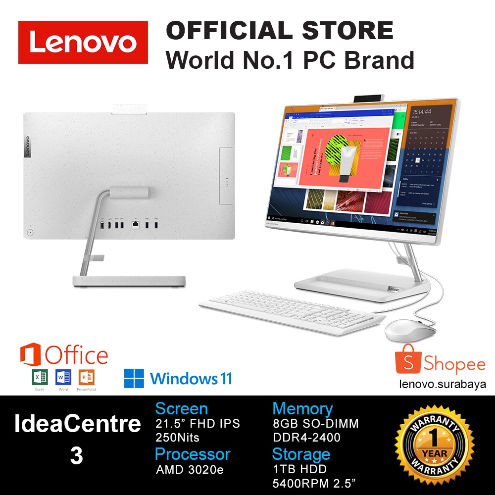 Jual LENOVO PC AIO ALL IN ONE 3-22ADA6 60ID WHITE AMD 3020 | Shopee ...