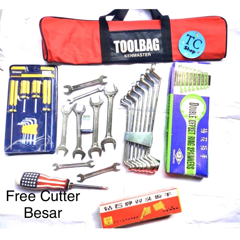 Jual Paket Kunci Tool Set : Kunci Ring Set + Kunci Pas Set + Obeng Set ...