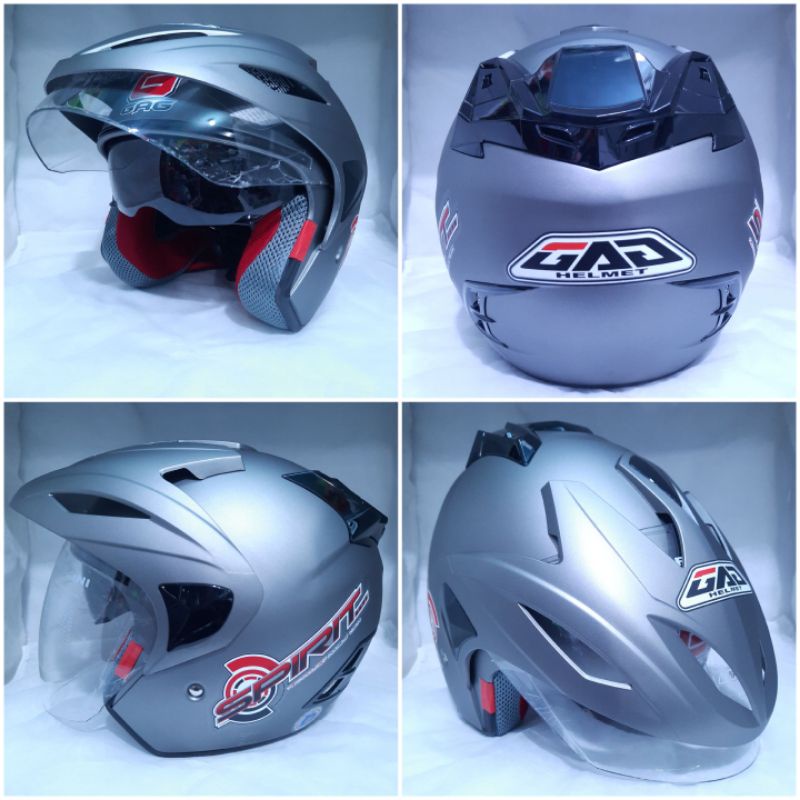 Jual HELM GAG SPIRIT SOLID GREY DOFF KACA DOUBLE VISOR HELM HALF FACE ...