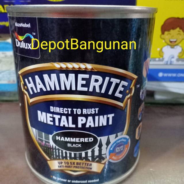 Jual Cat Besi Dulux Hammerite Metal Paint 3 IN 1 750 ML Hammered BLACK ...