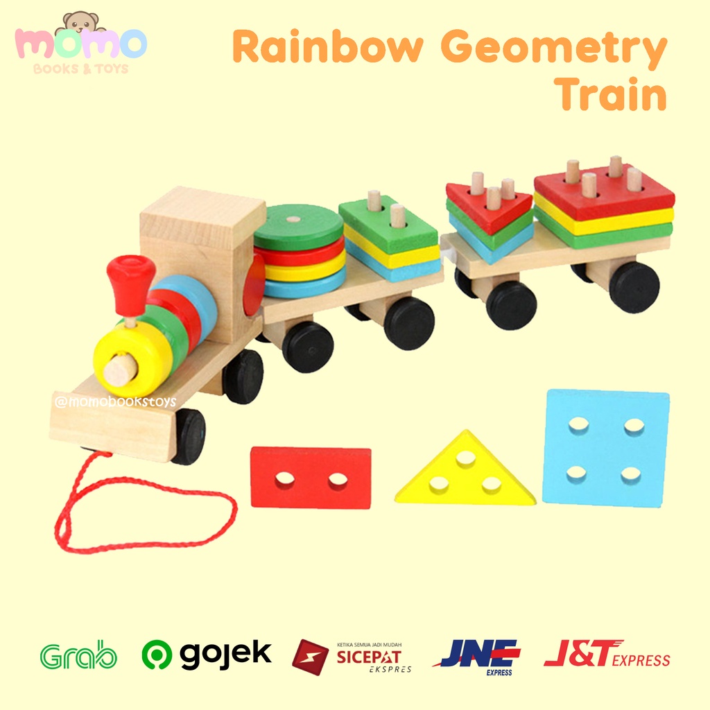 Jual [MOMO] Rainbow Train Geometry | Mainan Tarik Mobil Kereta Kayu ...