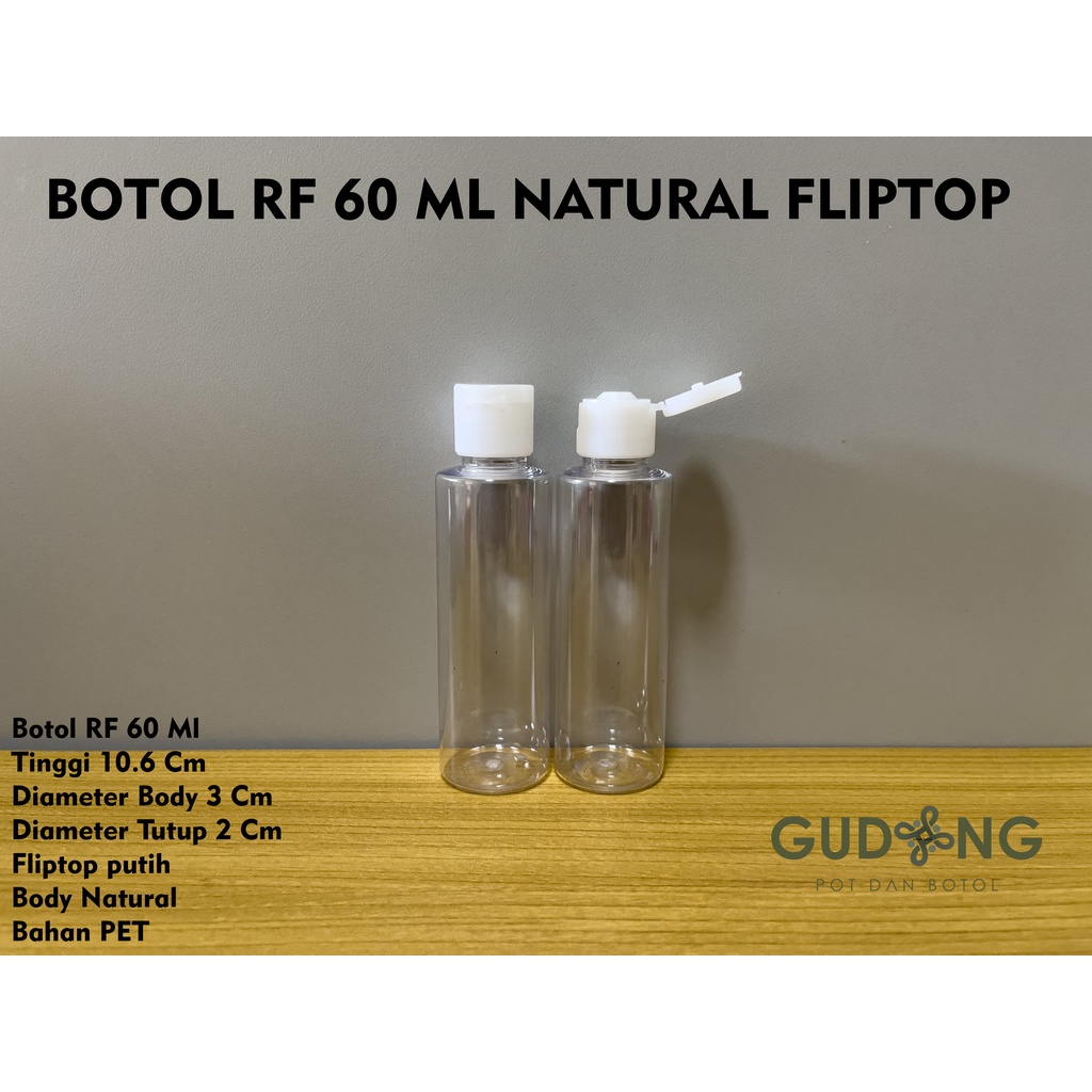 Jual BOTOL PET RF 60 ML BENING - TUTUP FLIPTOP PUTIH (KEMASAN 1KG 30 PCS HARGA @ Rp 1800 ...