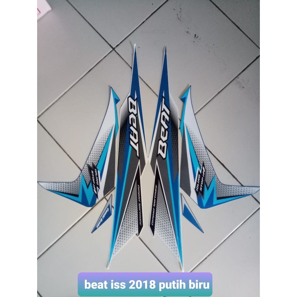 Jual stiker striping honda beat iss 2018 putih biru | Shopee Indonesia