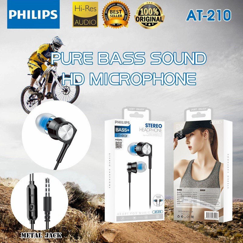 Jual JH HEADSET HANDSFREE PHILIPS AT-210 MAGNET STEREO EARPHONE AT210 ...